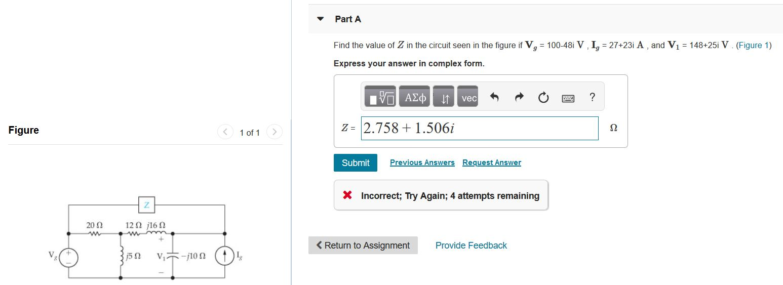 Solved Part A Find the value of Z in the circuit seen in the | Chegg.com