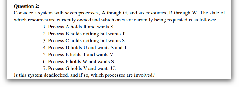 Solved Question 2: Consider a system with seven processes, A | Chegg.com