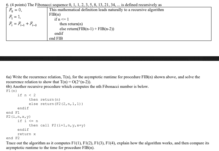Solved 6. (4 points) The Fibonacci sequence 0, 1, 1, 2, 3, | Chegg.com