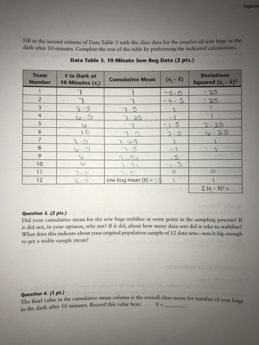 Solved Biological Variability Fill In Data Table 1 With The 