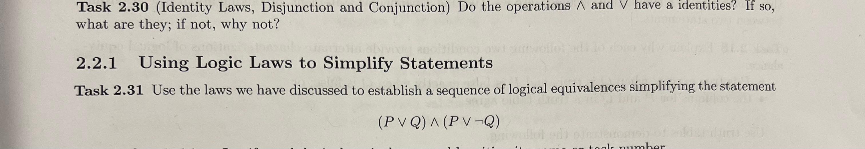 Solved Task 2.30 (Identity Laws, Disjunction and | Chegg.com