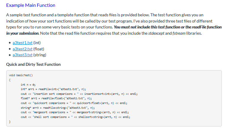 Solved Common Features All your sorting functions should | Chegg.com