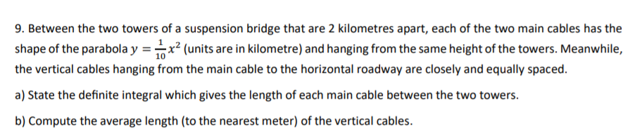 Solved 9. Between the two towers of a suspension bridge that | Chegg.com