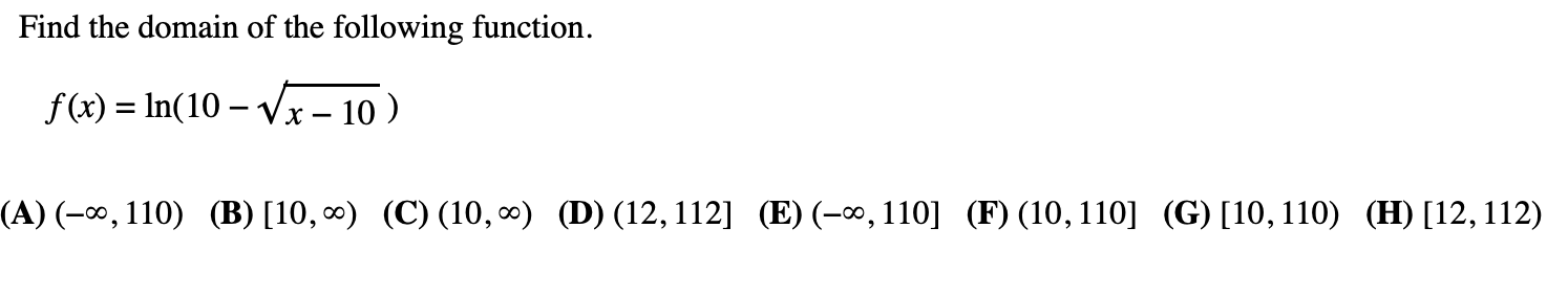 Solved Find the domain of the following function. | Chegg.com