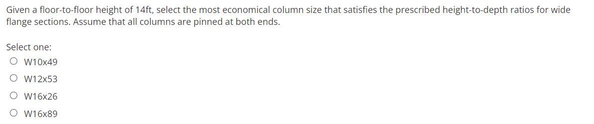 Solved Given a floor-to-floor height of 14ft, select the | Chegg.com
