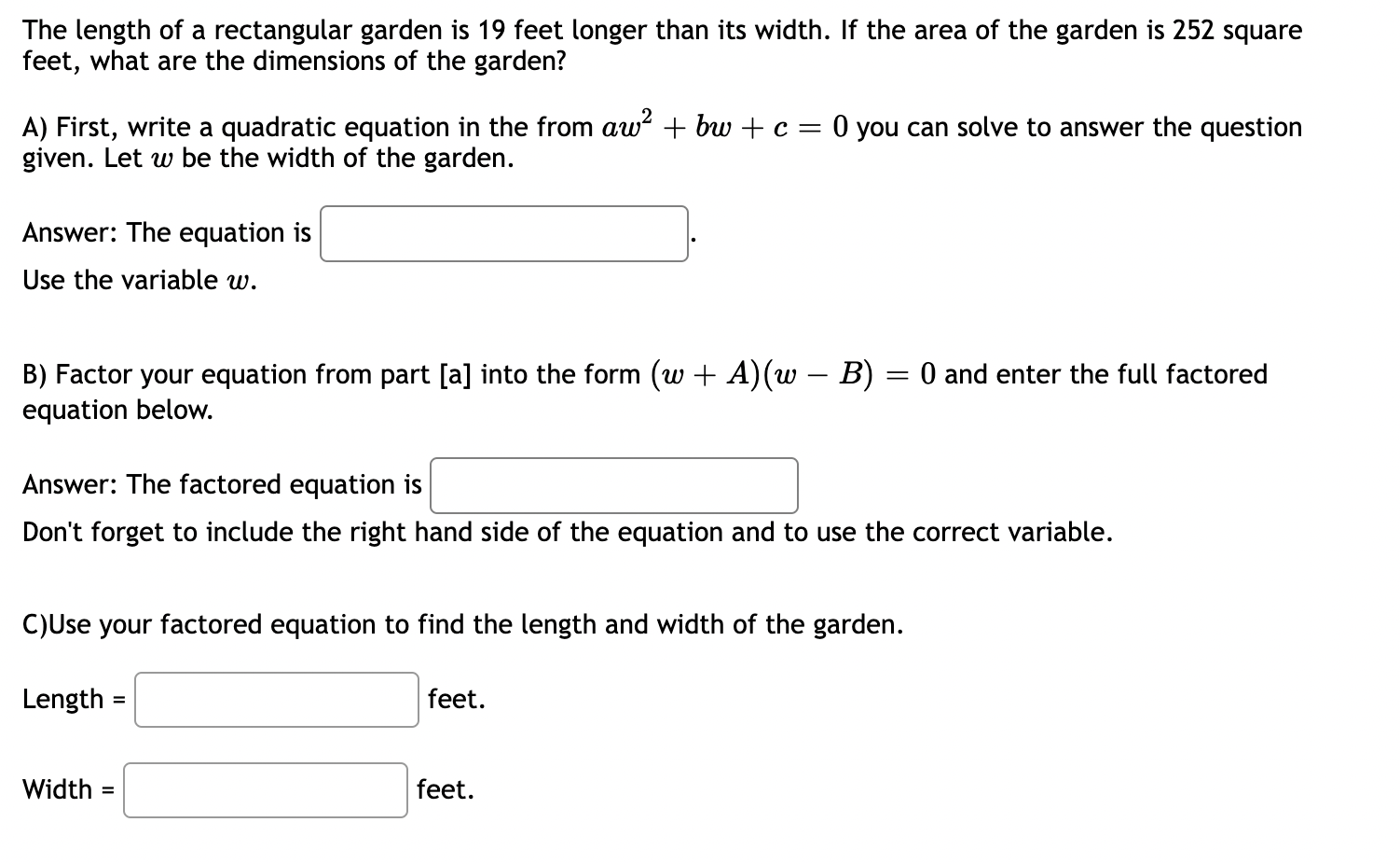 Solved The length of a rectangular garden is 19 feet longer | Chegg.com
