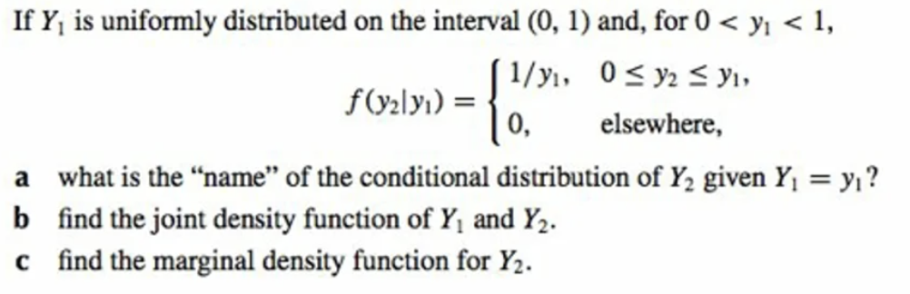 Solved If Y1 is uniformly distributed on the interval (0,1) | Chegg.com