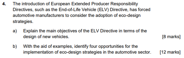 Solved a) Explain the main objectives of the ELV Directive | Chegg.com
