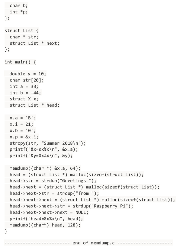 Solved Complete the function memdump (char *p, int len) in | Chegg.com
