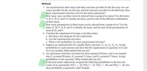 Solved Methods 1. An experiment has thene steps with three | Chegg.com
