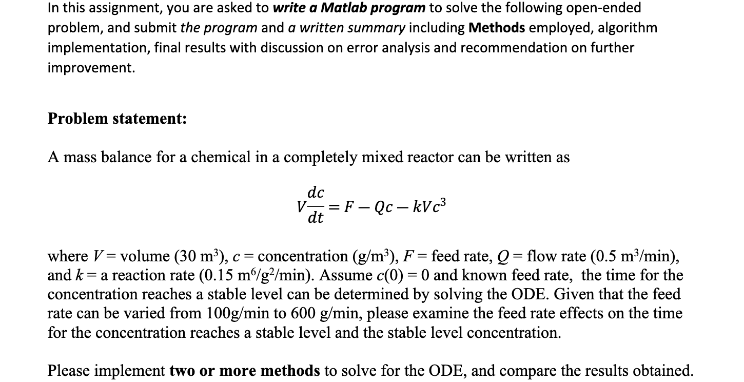 Solved In this assignment, you are asked to write a Matlab | Chegg.com