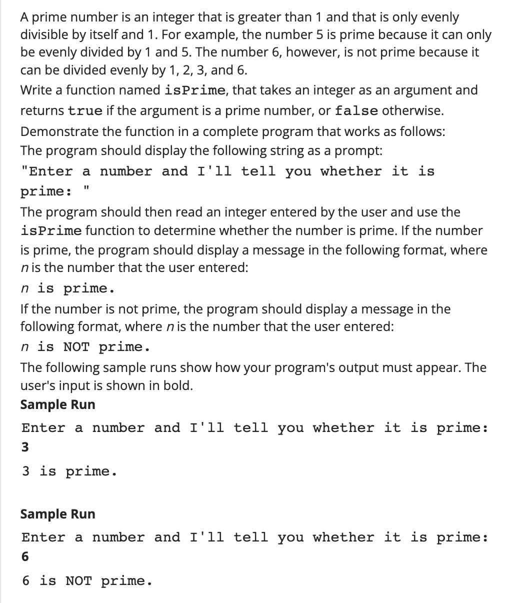 Solved A prime number is an integer that is greater than 1 | Chegg.com