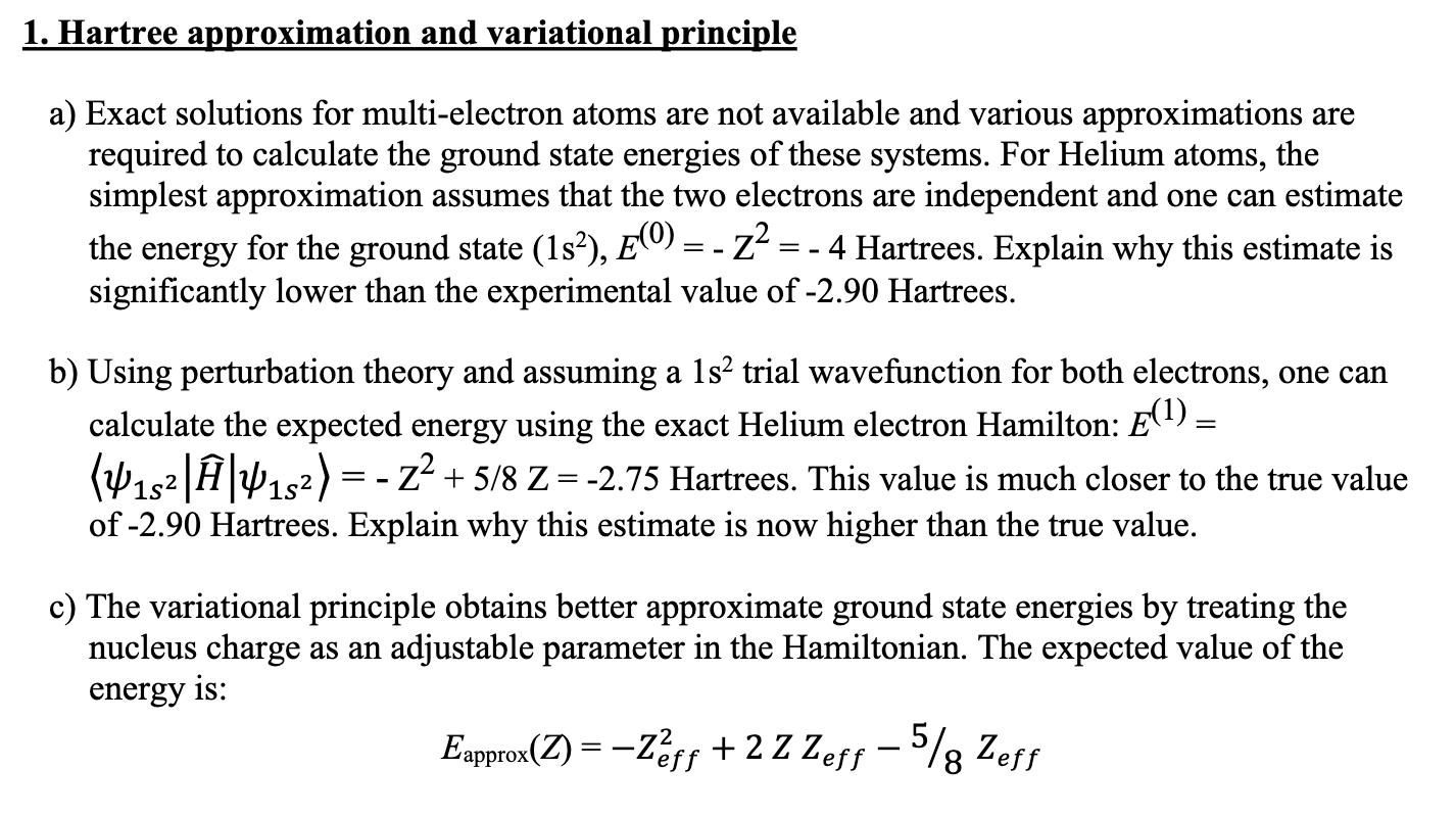 Solved Hartree approximation and variational | Chegg.com