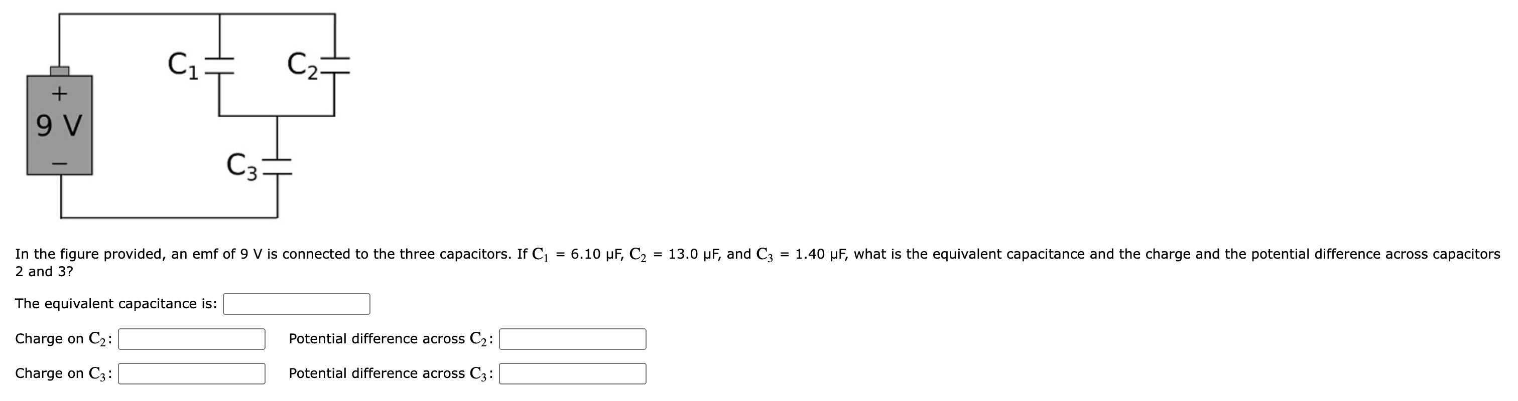 Solved 2 and 3 ? The equivalent capacitance is: Charge on C2 | Chegg.com