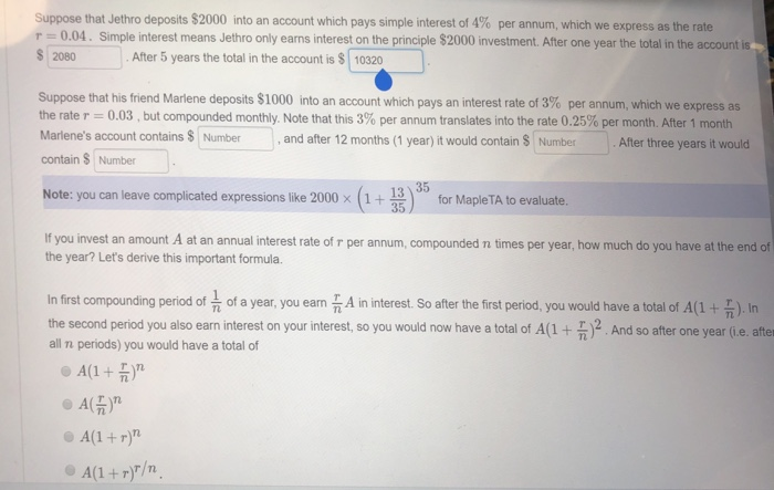 Solved Suppose that Jethro deposits $2000 into an account | Chegg.com