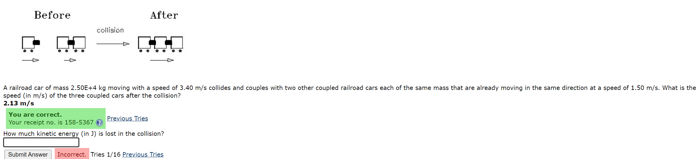 Solved speed (in ms ) ﻿of the three coupled cars after the | Chegg.com