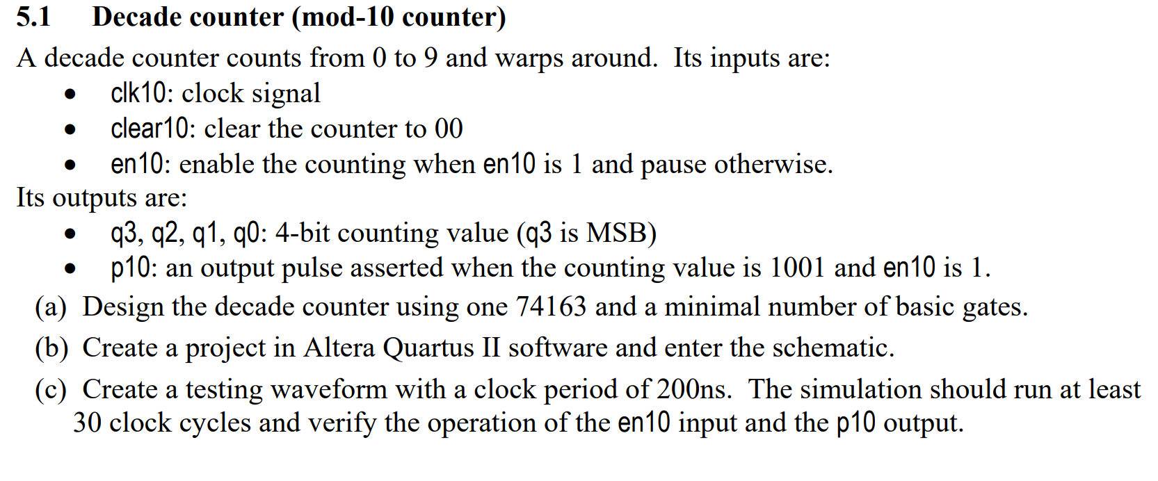 Solved 5.1 Decade counter (mod-10 counter) A decade counter | Chegg.com