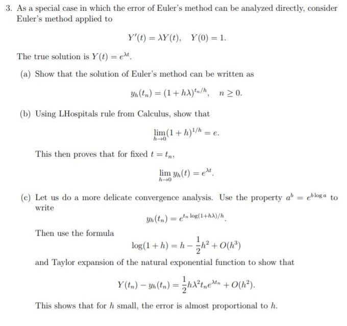 Solved 3 As A Special Case In Which The Error Of Eulers