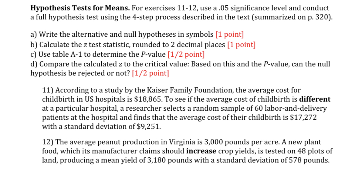 Solved Hypothesis Tests for Means. For exercises 11-12, use | Chegg.com
