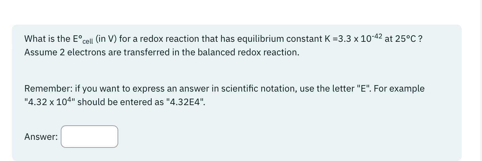 Solved What is the \\( \\mathrm{E}^{\\circ} \\) cell (in \\( | Chegg.com