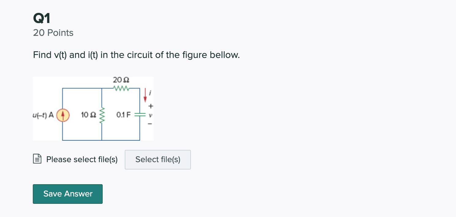 Solved Q1 20 Points Find v(t) and i(t) in the circuit of the | Chegg.com