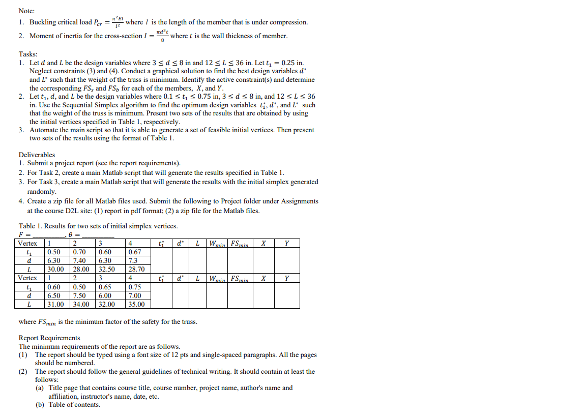 Optimization Design Of A Two Bar Truss As Shown In