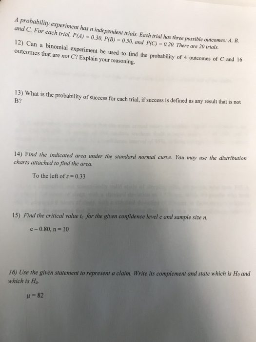 Solved A probability experiment has n independent trials. | Chegg.com