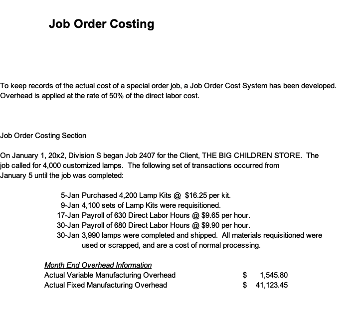 Solved Job Order Costing To keep records of the actual cost | Chegg.com
