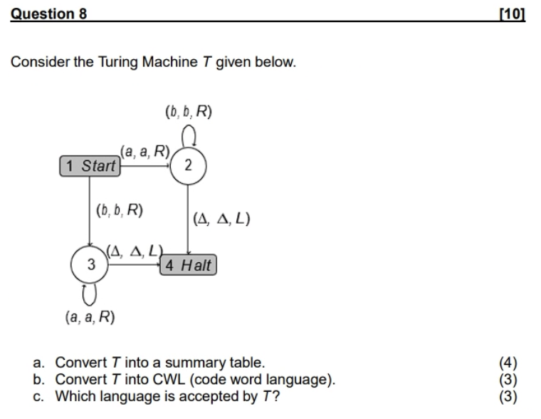 Solved Consider the Turing Machine T given below. a. Convert | Chegg.com