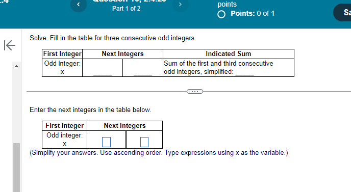 Solved Solve. Fill in the table for three consecutive odd | Chegg.com