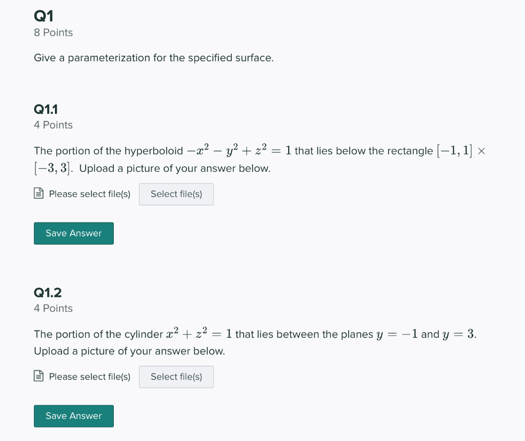 Solved Q1 8 Points Give a parameterization for the specified | Chegg.com