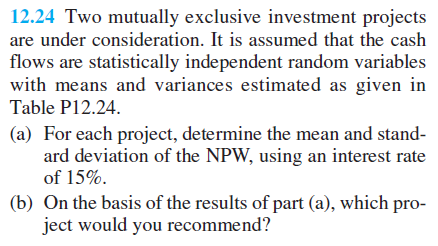 Solved 12.24 Two mutually exclusive investment projects are | Chegg.com