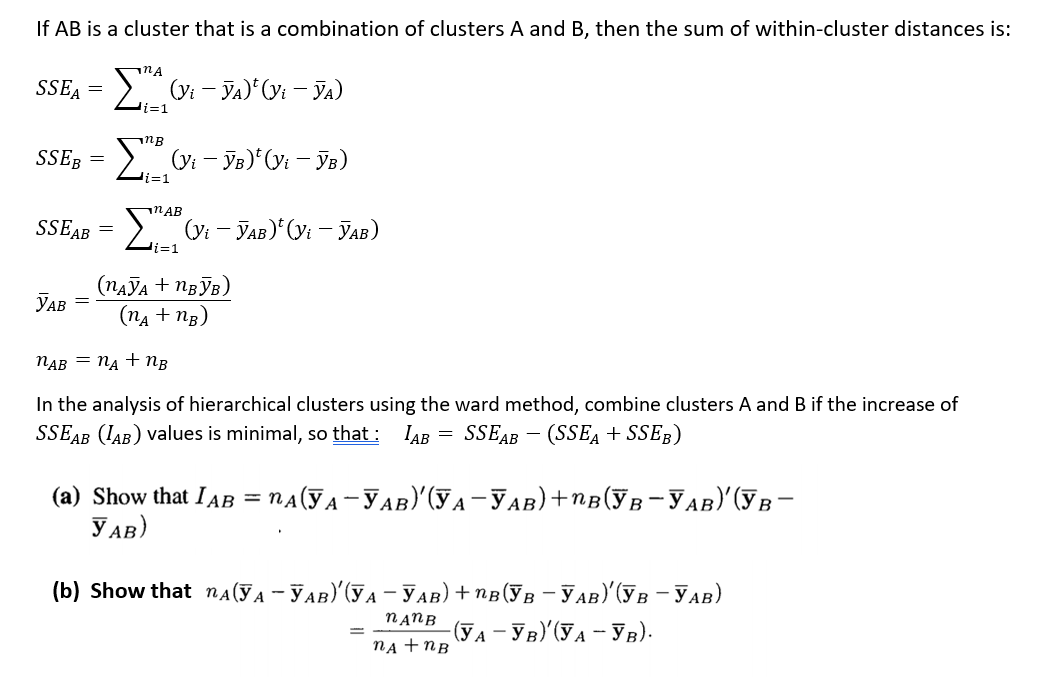Solved If AB is a cluster that is a combination of clusters | Chegg.com