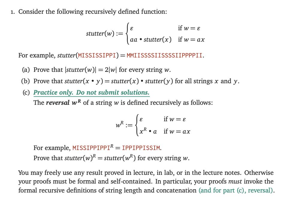 Solved 1. Consider the following recursively defined | Chegg.com