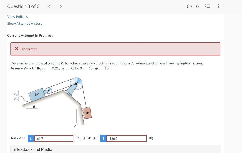 Solved Determine the range of weights W for which the 87 -lb | Chegg.com