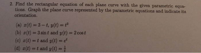 Solved Find the rectangular equation of each plane curve | Chegg.com