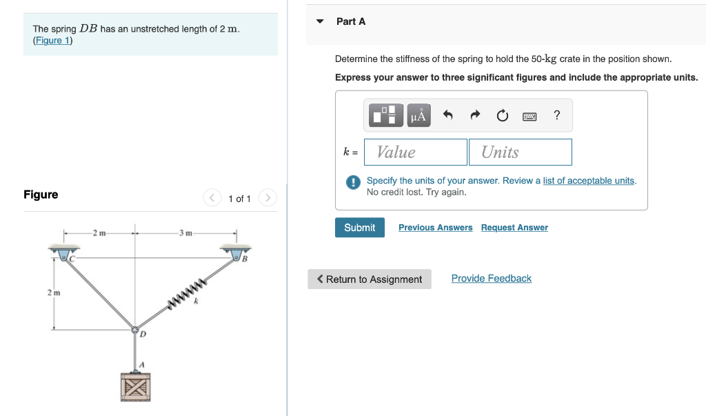 Solved Part A The spring DB has an unstretched length of 2 | Chegg.com