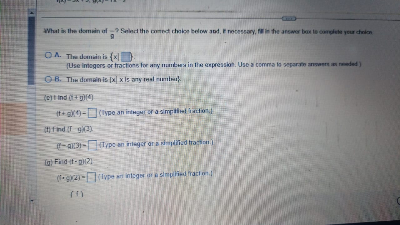 Solved For the given functions f and g, complete parts | Chegg.com