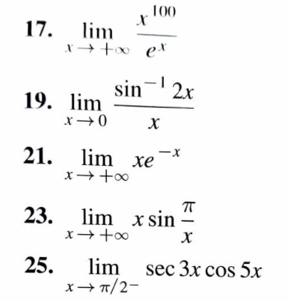 Solved 17. 100 x lim x++oo ex sin - 2x 1 19. lim x0 x 21. | Chegg.com