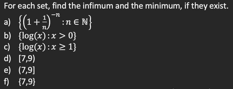 Solved -n n. X For each set, find the infimum and the | Chegg.com