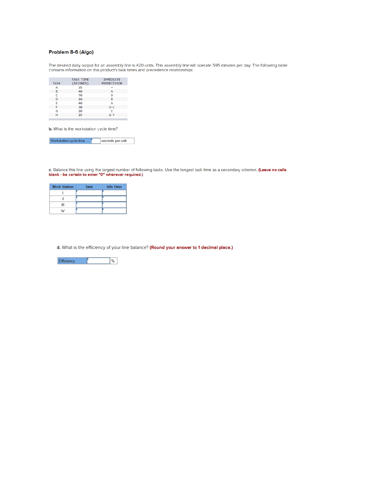 Solved Problem 8-6 (Algo)The desired daily output for an | Chegg.com