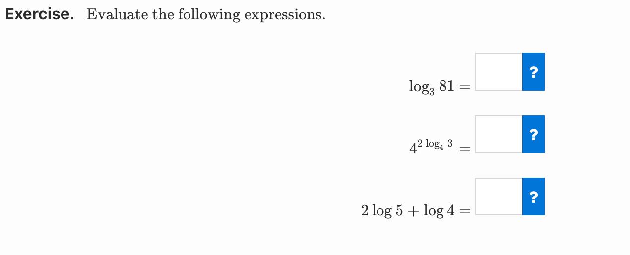 Solved Exercise. Evaluate the following expressions. log3 | Chegg.com