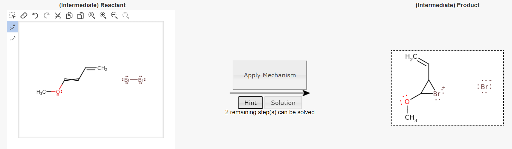 Solved (Intermediate) Reactant C CH3 Apply Mechanism CH2 | Chegg.com