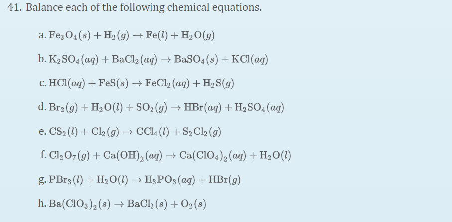 Solved 41. Balance each of the following chemical equations. | Chegg.com