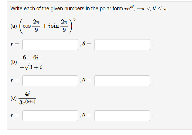 Solved Write each of the given numbers in the polar form | Chegg.com