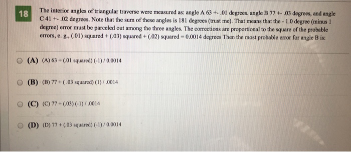 Solved The interior angles of triangular traverse were | Chegg.com