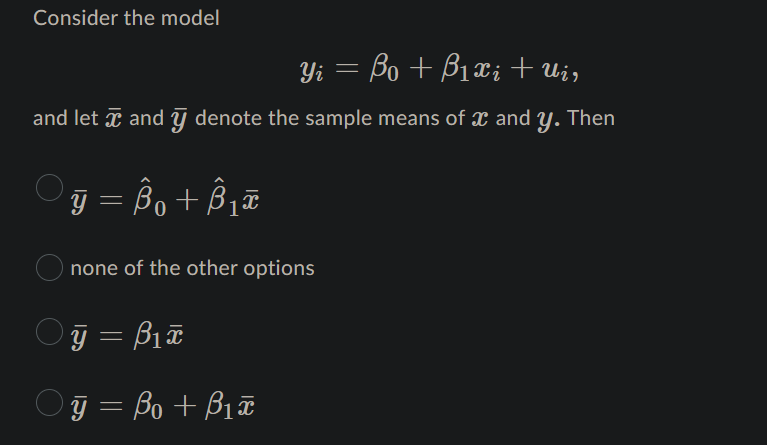 Solved Consider the model Yi = Bo + B12 i + Ui, and let ī | Chegg.com