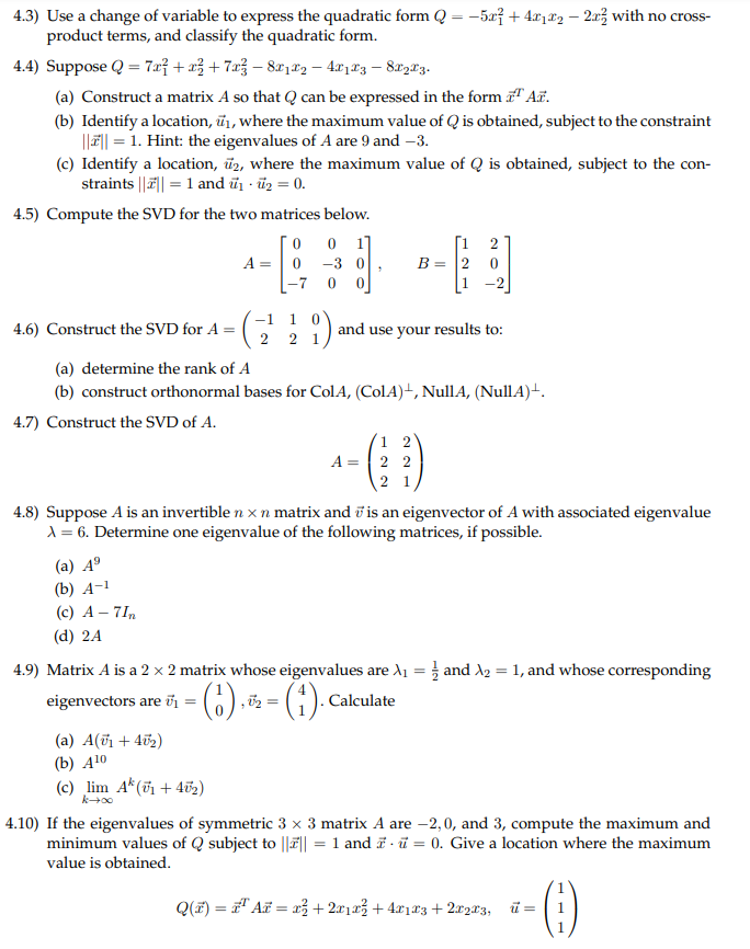 Solved 4 Computation Exercises 4.1) Diagonalize the | Chegg.com