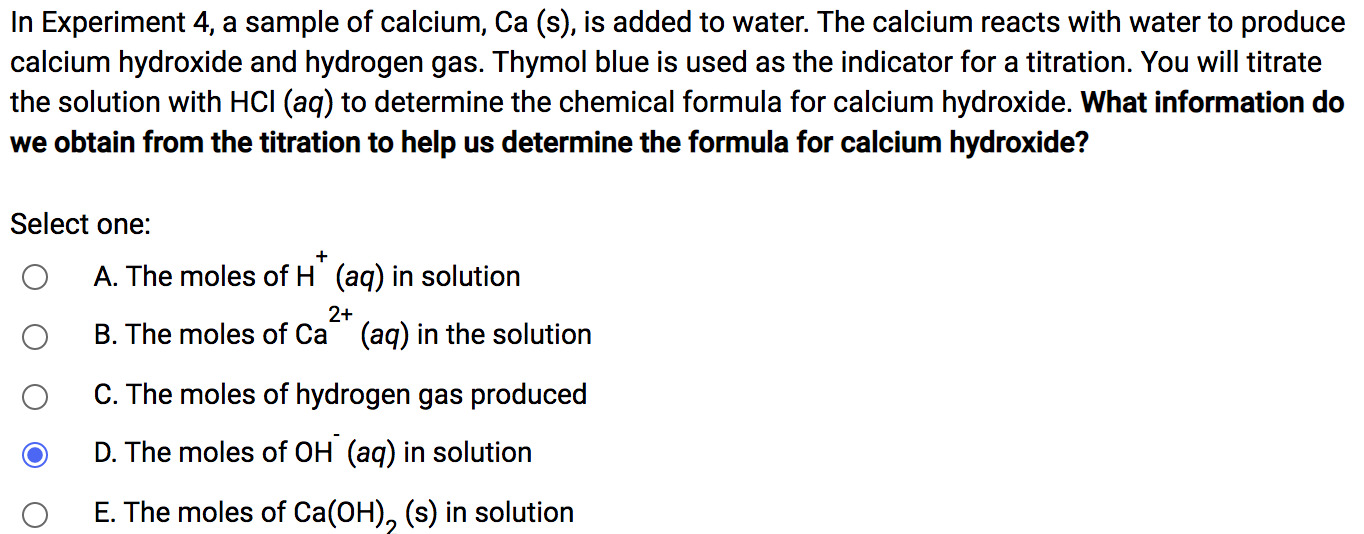 Solved In Experiment 4, a sample of calcium, Ca (s), is | Chegg.com