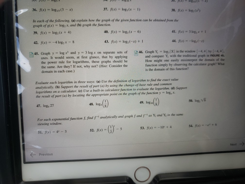 Solved 35. fr)log 12( x) 37. f(x) log, (x 1) 36. f(x) | Chegg.com